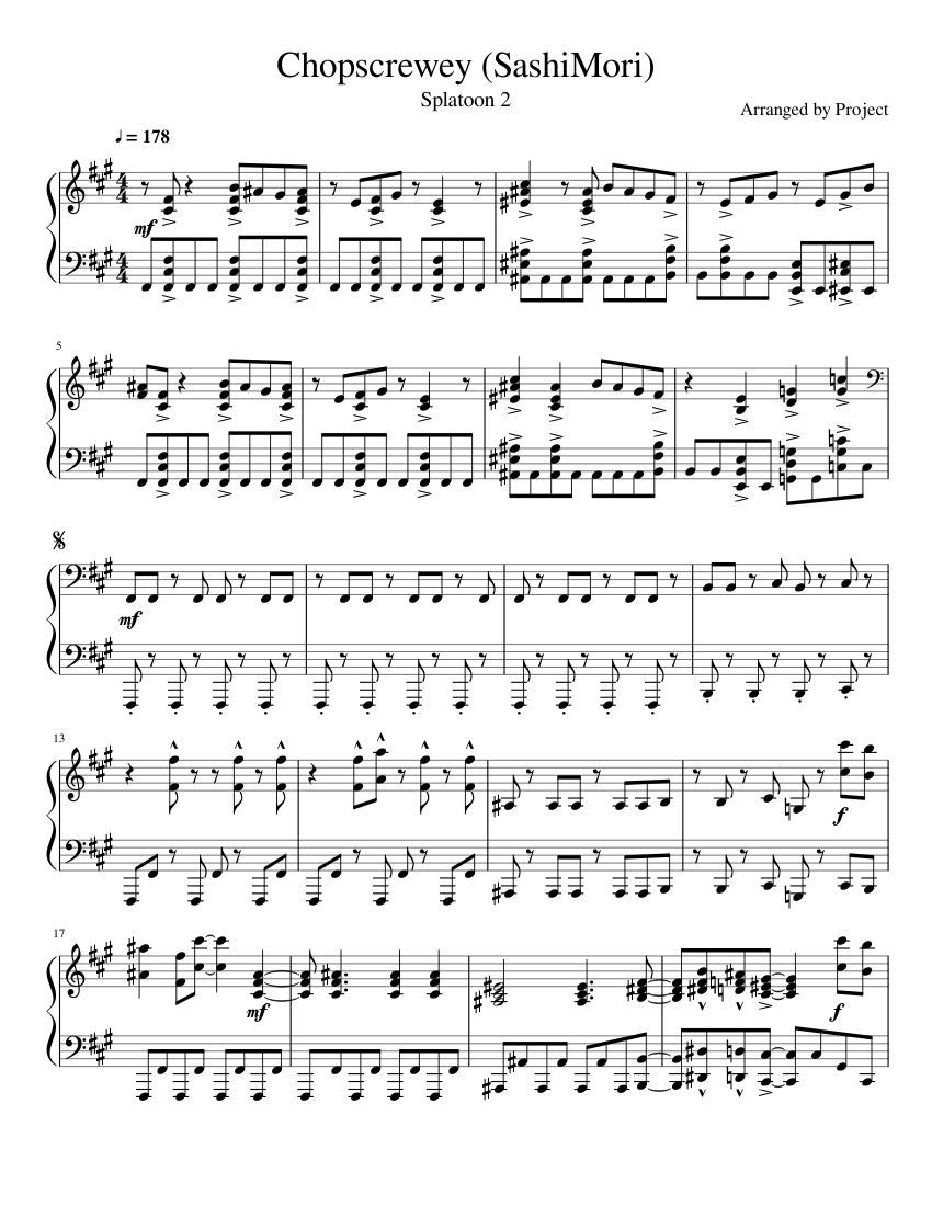 Chopscrewey (SashiMori) - Splatoon 2 Sheet Music for Piano (Solo ...