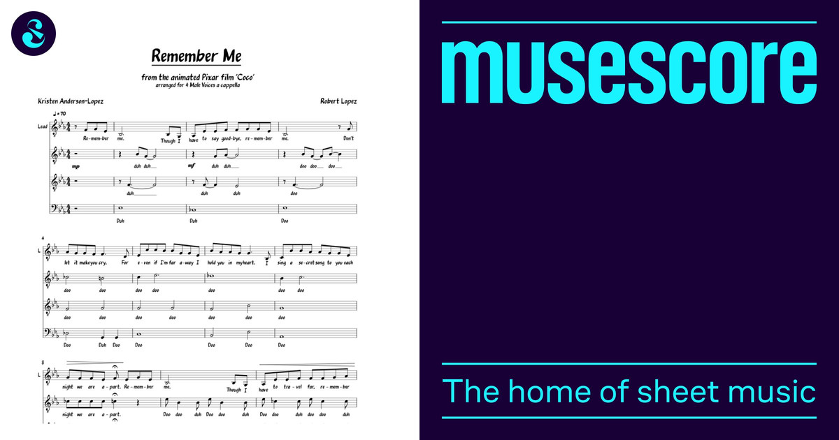 Remember Me from 'Coco' a cappella Sheet Music for Tenor, Bass voice (A ...