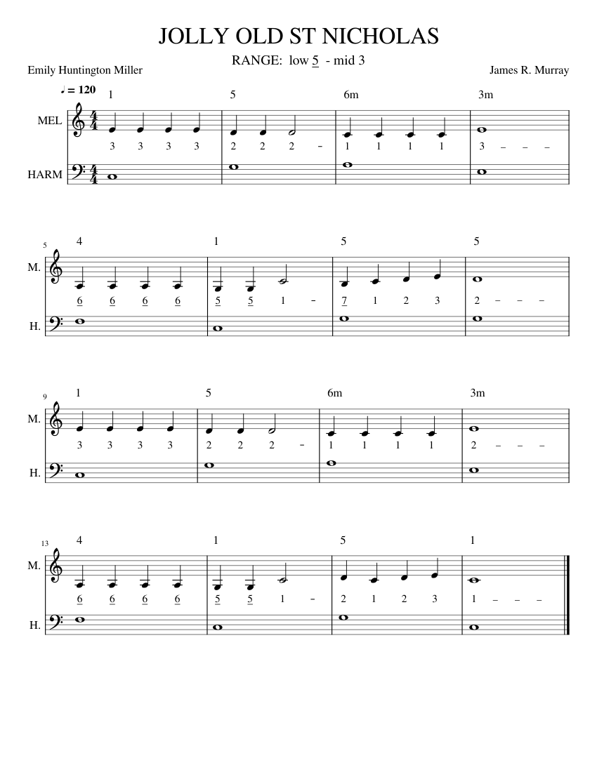 JOLLY OLD ST NICHOLAS 楽譜 コード付き バイオリン, チェロ (弦楽二重奏) | MuseScore.com