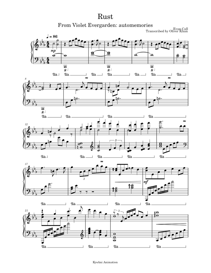 Rust - Violet Evergarden Sheet Music for Piano (Solo) | MuseScore.com