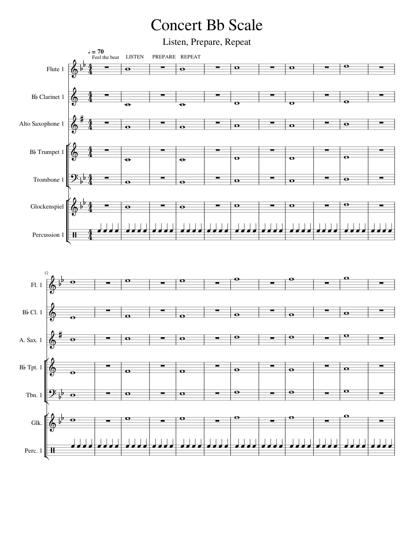 Concert Bb Scale - Listen, Prepare, Repeat 楽譜 トロンボーン, フルート, クラリネット（B♭調 ...