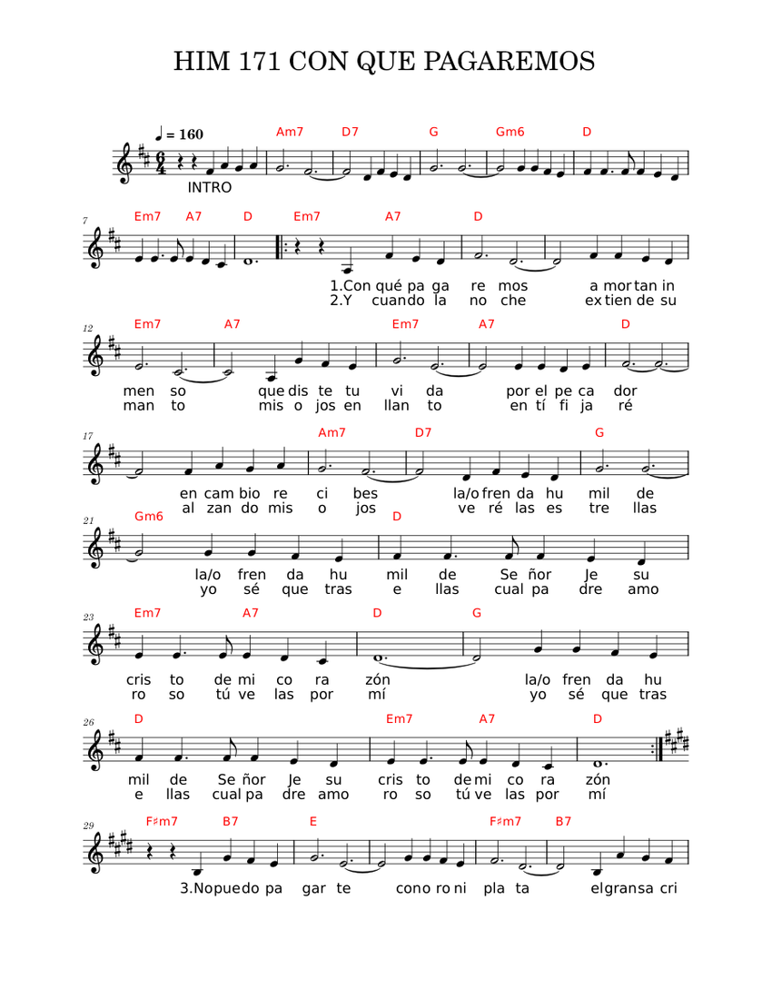 HIM 171 CON QUE PAGAREMOS Sheet Music with Chords for Piano (Solo) Easy ...