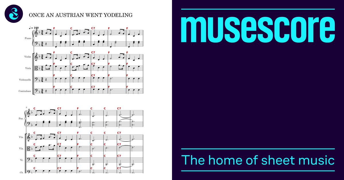 ONCE AN AUSTRIAN WENT YODELING sheet music 楽譜 コード付き ピアノ, バイオリン, ビオラ ...
