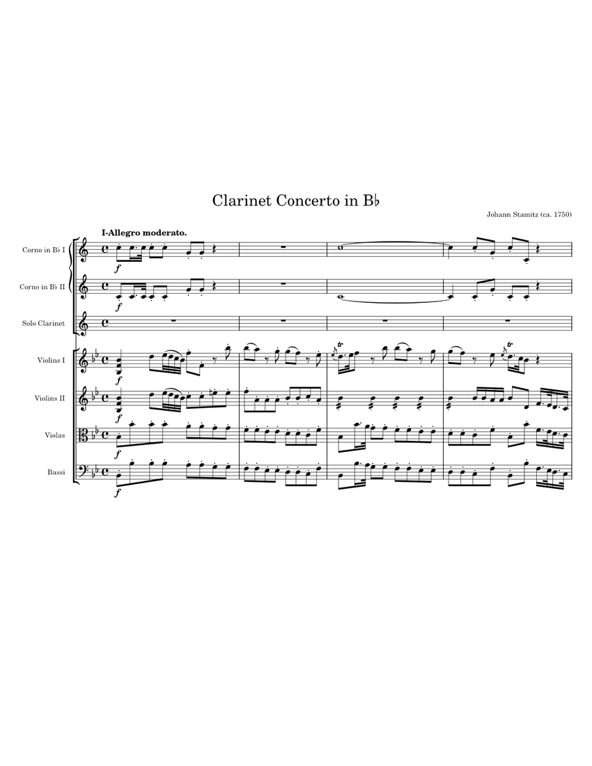 Johann Stamitz--Clarinet Concerto in Bb Sheet Music for French horn ...