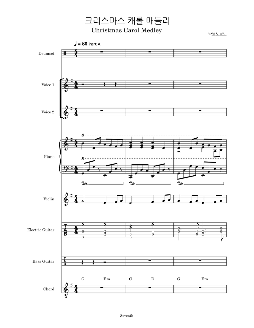 Christmas Carol Medley Sheet Music and Tab with Chords for Piano ...