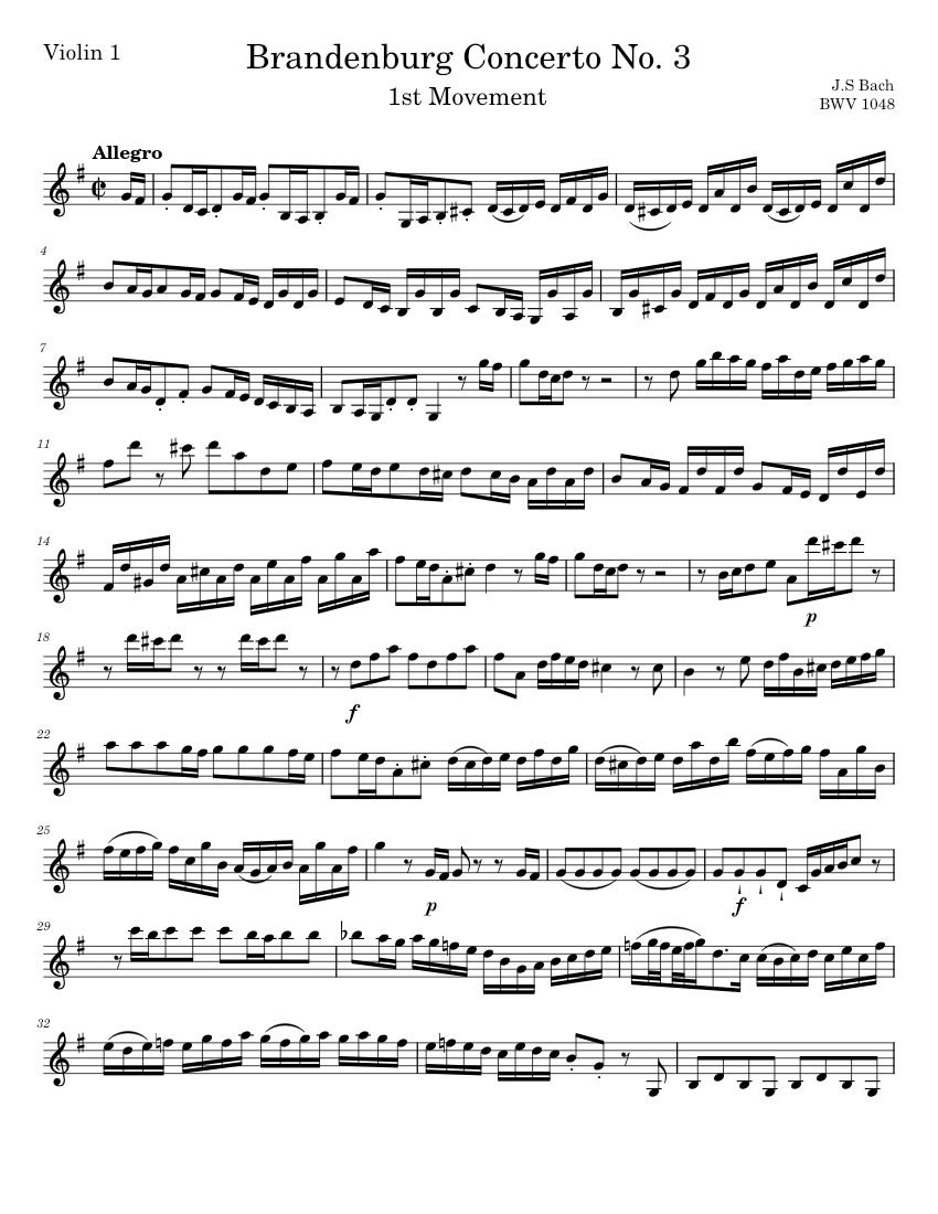 ブランデンブルク協奏曲第3番 ヴァイオリン1 楽譜 バイオリン ソロ