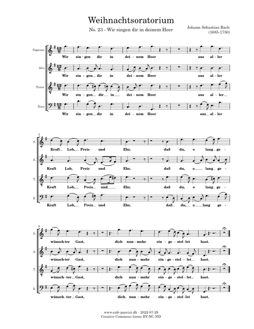 Weihnachtsoratorium, No. 23, Wir singen dir in deinem Heer - Bach 楽譜 ...