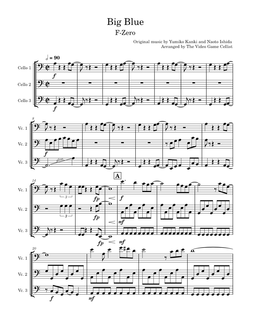 Big Blue | F-Zero 楽譜 チェロ (弦楽三重奏) | MuseScore.com