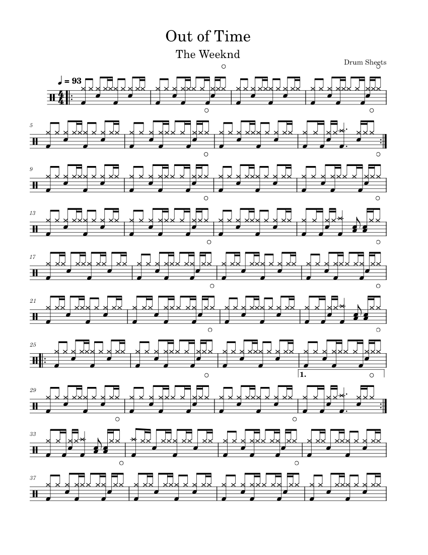 Out of Time – The Weeknd 楽譜 ドラムグループ (ソロ) | MuseScore.com