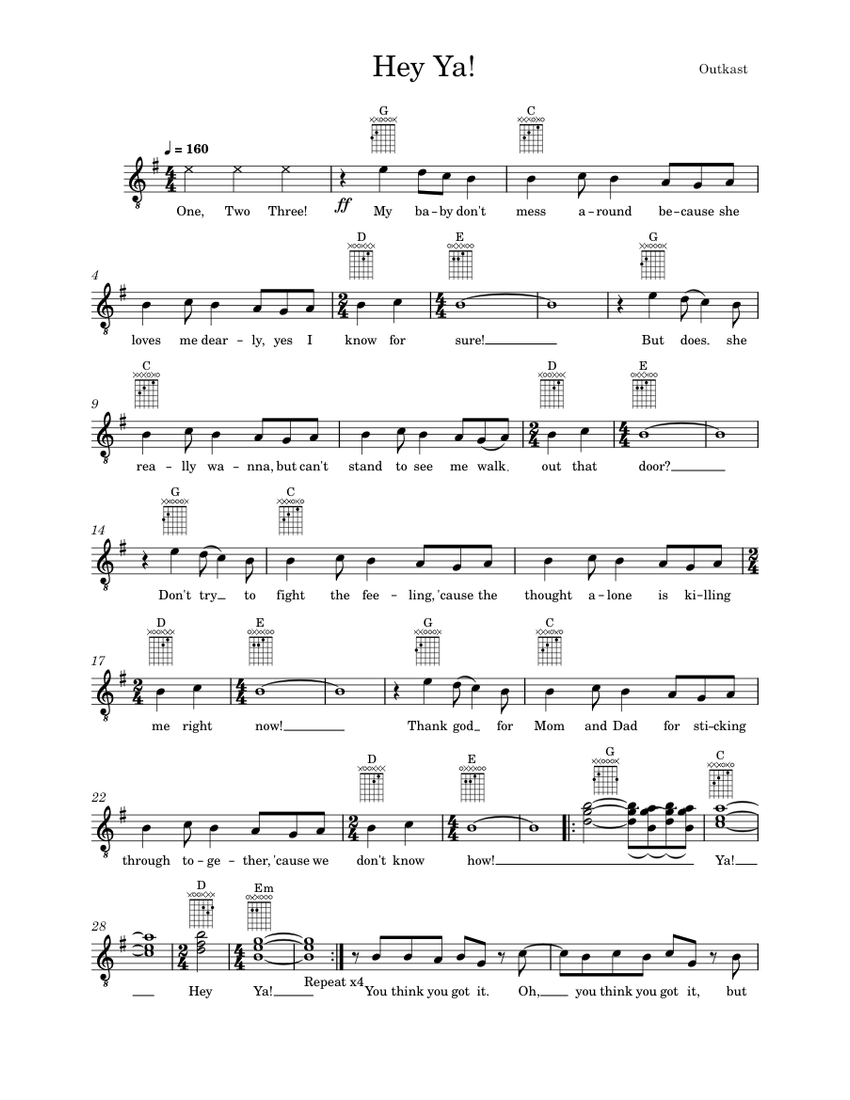 Hey Ya! – OutKast 楽譜 コード付き ボーカル (ソロ) | MuseScore.com