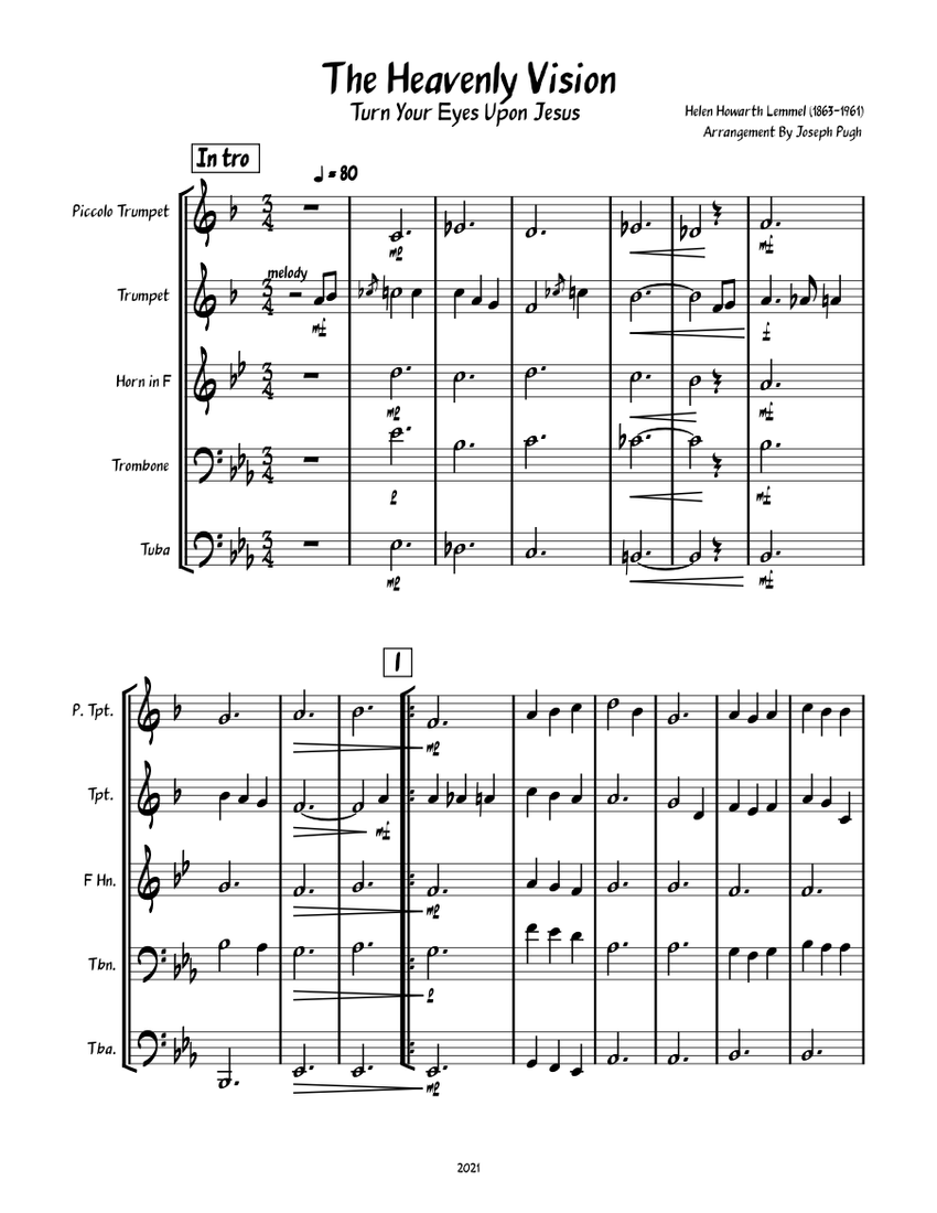 Turn Your Eyes Upon Jesus – Helen H. Lemmel 楽譜 トロンボーン, チューバ, ピッコロ ...