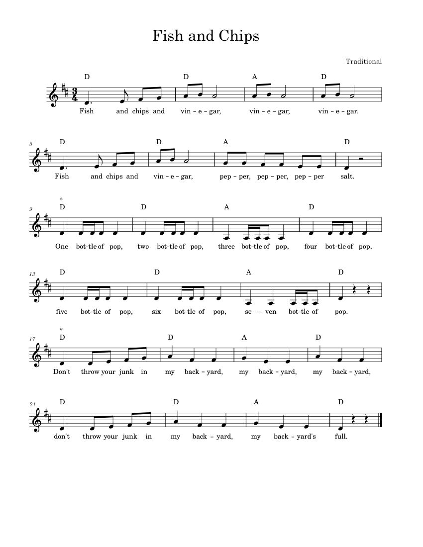 Fish and Chips – Misc Traditional Sheet Music with Chords for Piano ...