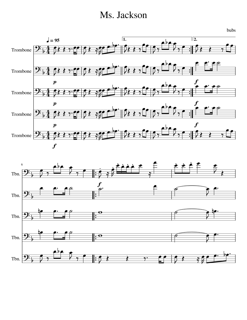 Ms jackson - OutKast 楽譜 トロンボーン (混合クインテット) | MuseScore.com