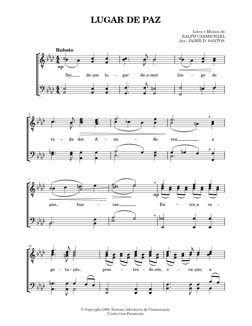 LUGAR DE PAZ – Ralph Carmichael Sheet Music for Male (Men’s Choir ...
