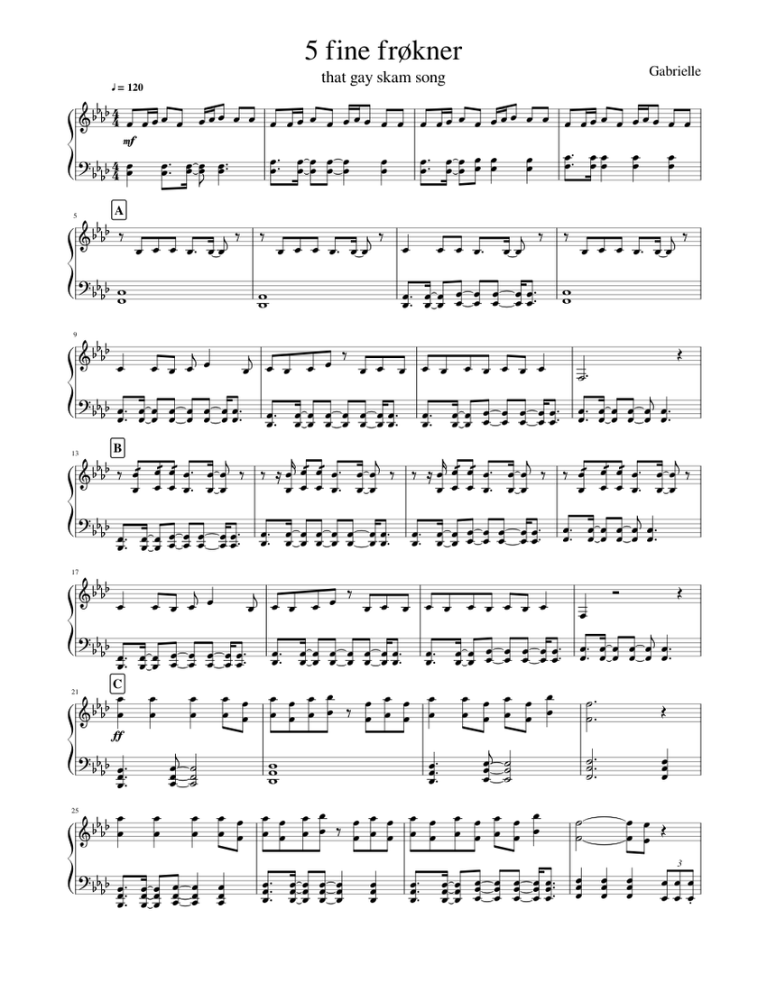 5 fine frøkner | Gabrielle (Skam) 楽譜 ピアノ (ソロ) | MuseScore.com