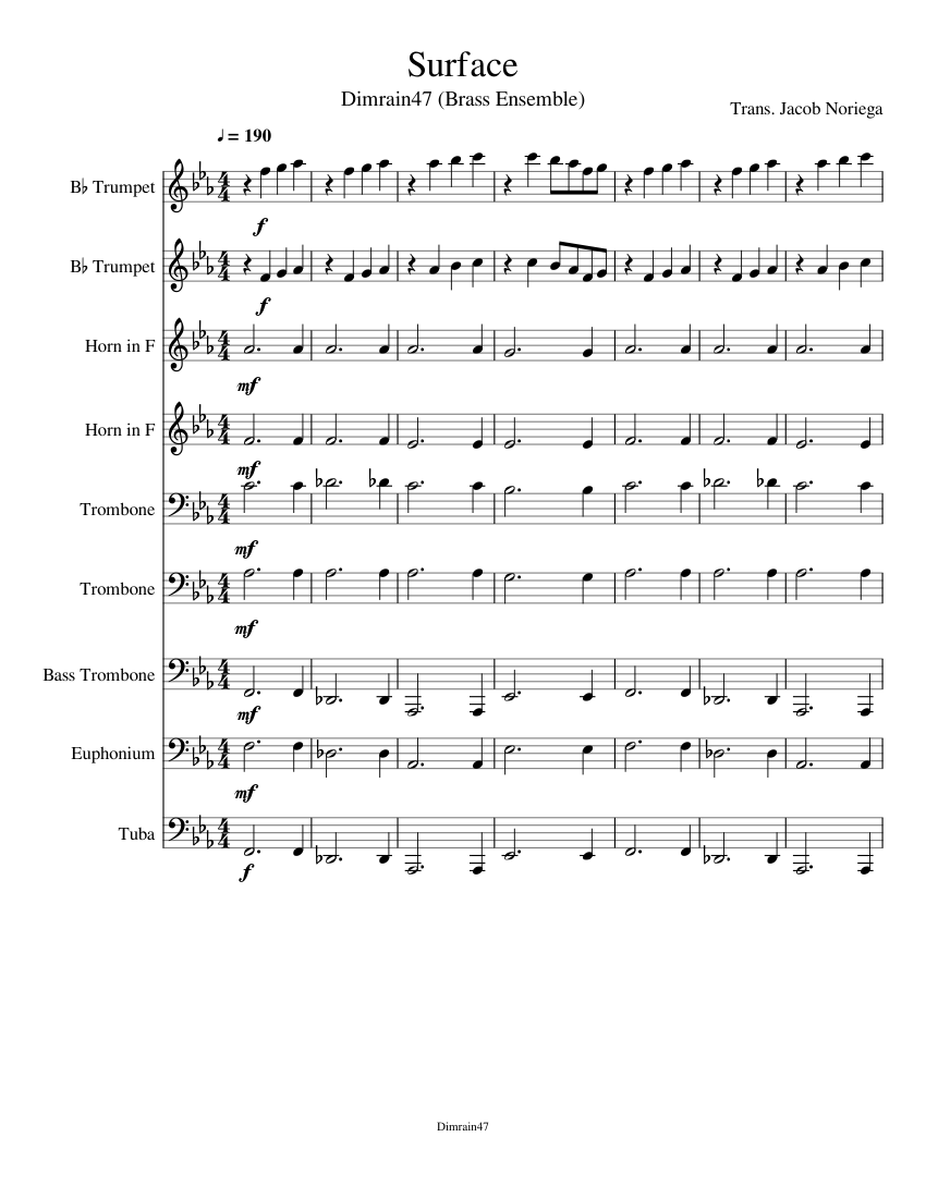 Surface (Dimrain47) For Brass Ensemble 楽譜 トロンボーン, ユーフォニウム, チューバ, ベース ...