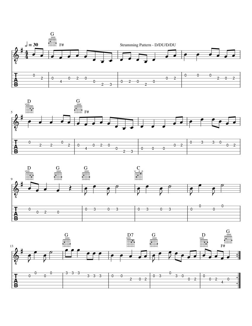 Turkey in the Straw | Easy Guitar Tabs, Notations, Chord Chart ...