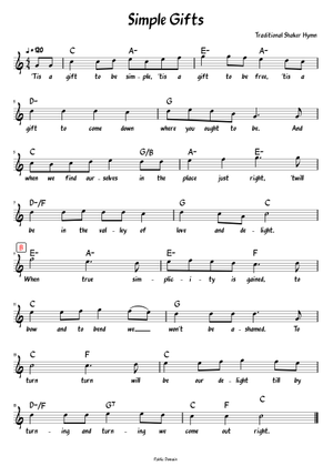 Simple Gifts の公式楽譜を演奏する by Misc tunes ピアノ | MuseScore.com