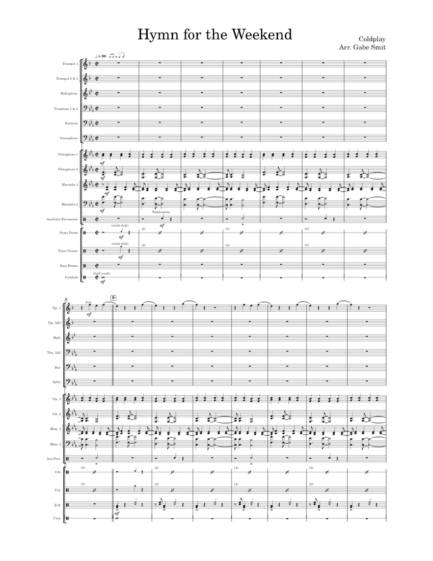 Hymn for the Weekend - Coldplay Sheet Music for Trombone, Trumpet in b ...