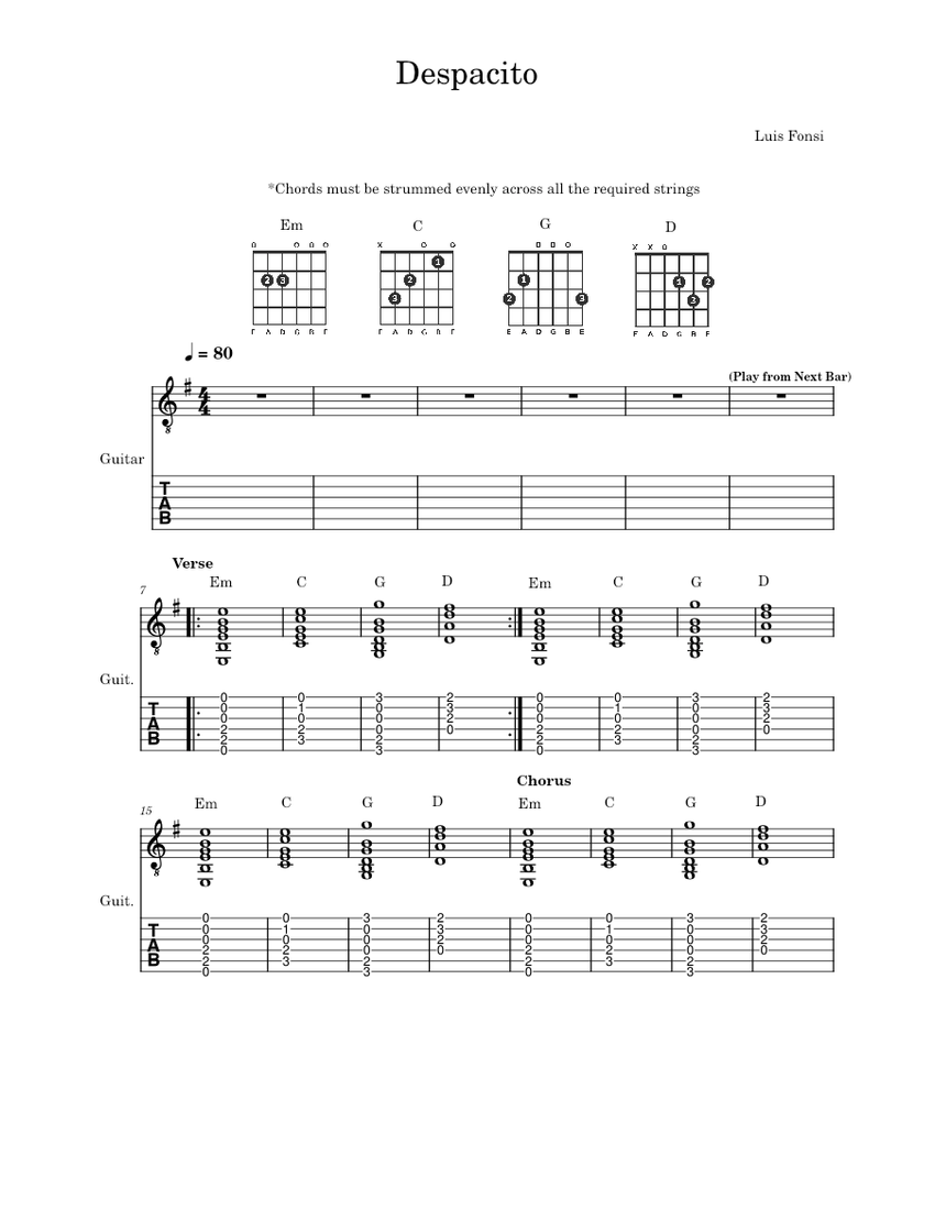 Despacito – Luis Fonsi Despacito Sheet Music and Tab for Guitar (Solo ...