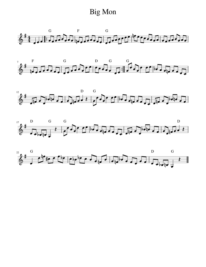 Big Mon Sheet Music with Chords for Piano (Solo) Easy | MuseScore.com