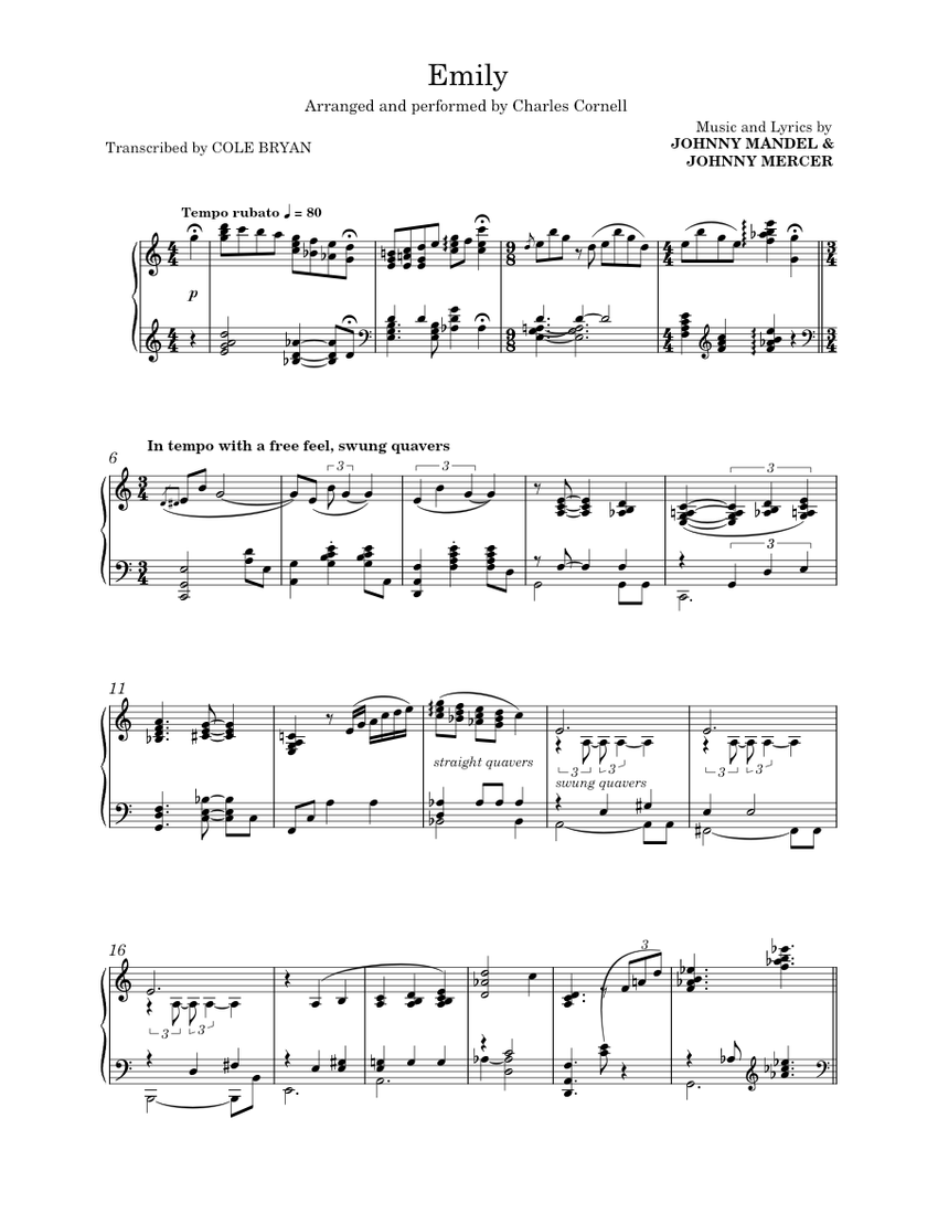 Emily – Charles Cornell Sheet Music for Piano (Solo) | MuseScore.com