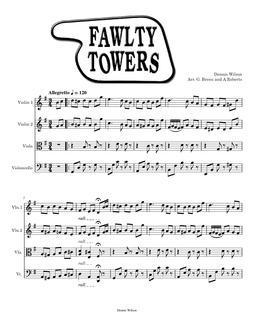 Fawlty towers TV show theme for string quartet - Dennis Wilson arr. G ...