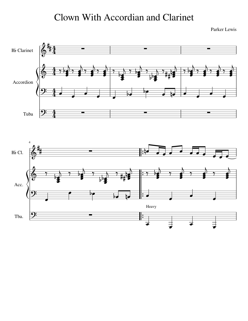 Clown With Accordian and Clarinet Sheet Music for Accordion, Tuba ...